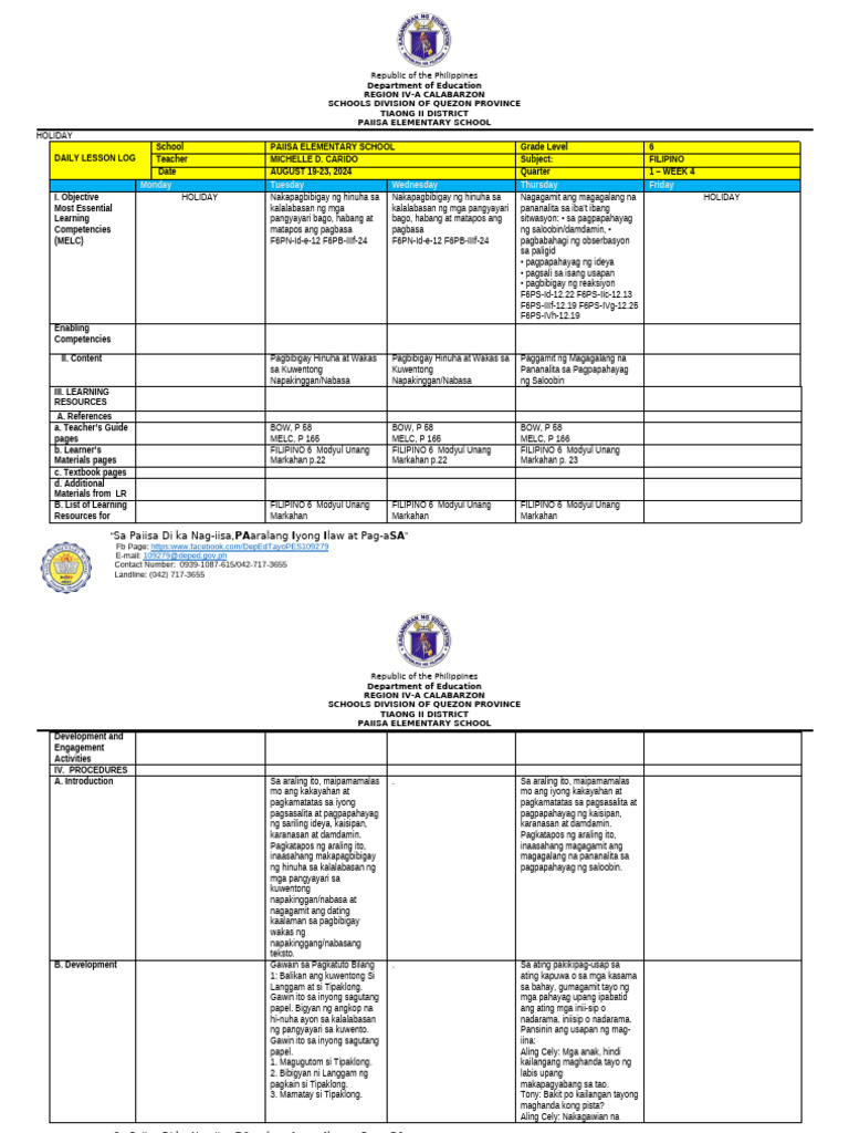 Q1_WEEK4_DLL_FILIPINO - Copy | PDF