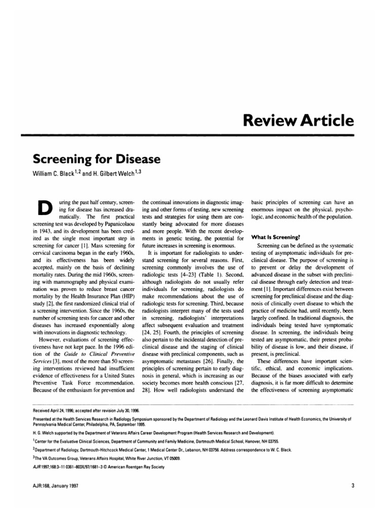 Black Welch 2013 Screening For Disease | PDF | Screening (Medicine ...