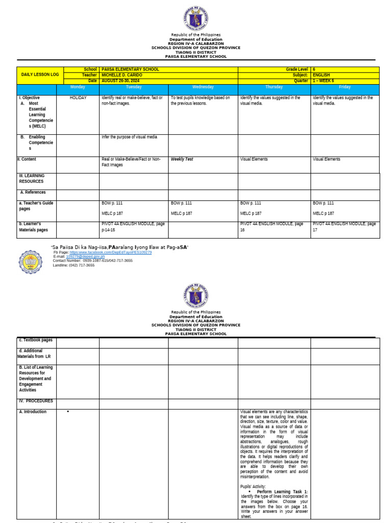 Q1 Week5 DLL English | PDF | Image | Learning