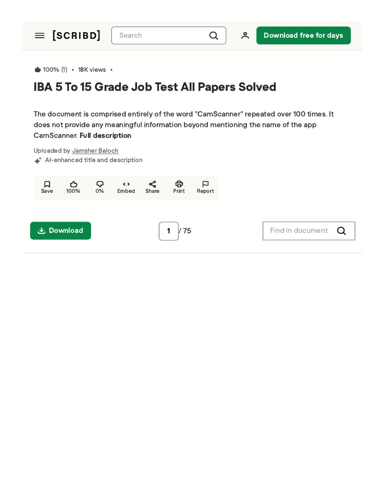 document691494408IBA 5 To 15 Grade Job Test All Papers Solved | PDF