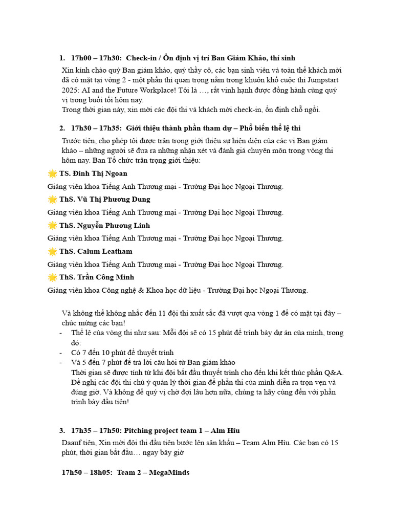 MC Script (Vòng 2) | PDF