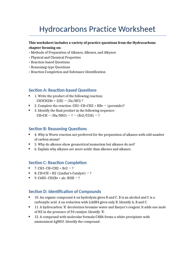 Hydrocarbons_Practice_Worksheet | PDF
