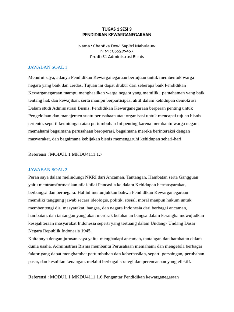 Tugas 1 Sesi 3 Pendidikan Kewarganegaraan | PDF
