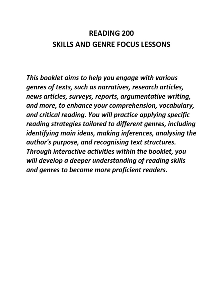 Reading 200 - Skills and Genre Focus Lessons - Booklet | PDF | Reading ...