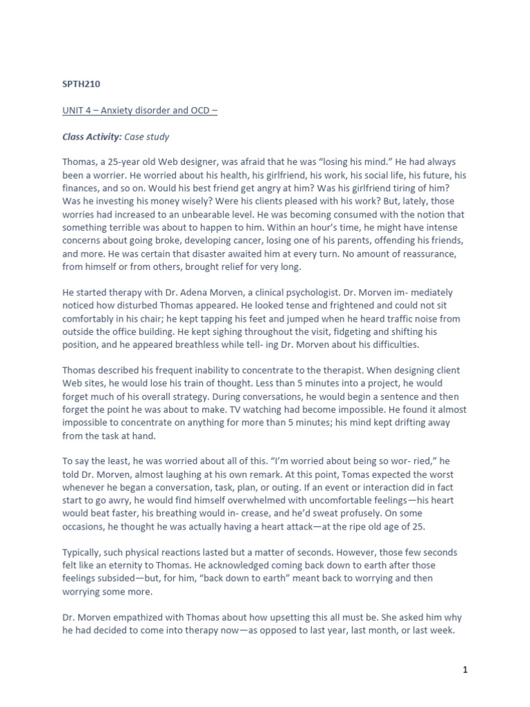 Anxiety Disorder Case Study Analysis | PDF | Anxiety | Anxiety Disorder