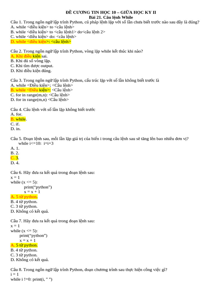 De Cuong 10 - Giua HKII - Co Dap An | PDF