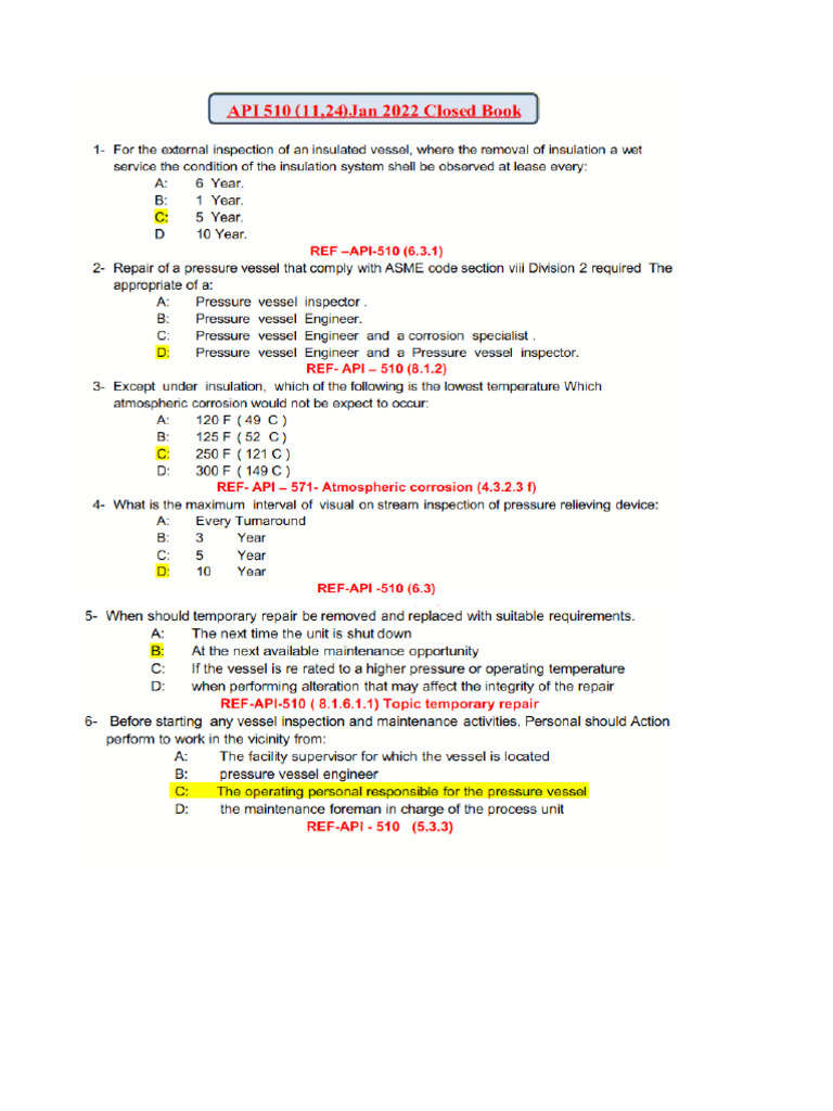 API 510 Closed Book Exam 2025 | PDF