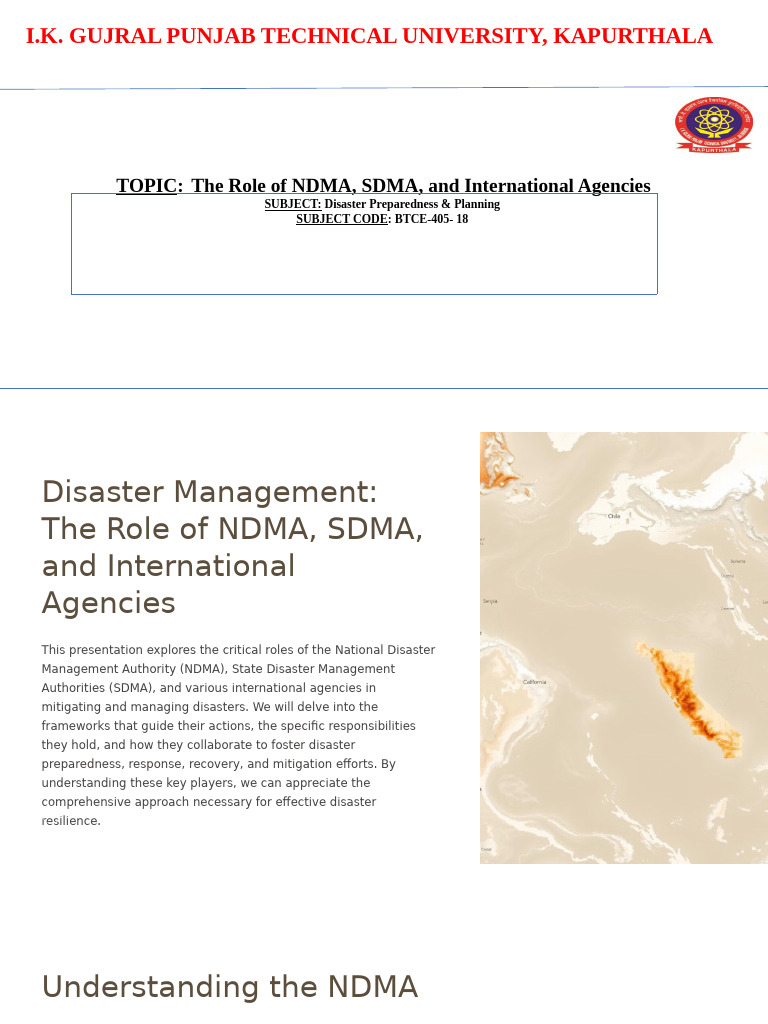 Disaster Management The Role of NDMA SDMA and International Agencies ...
