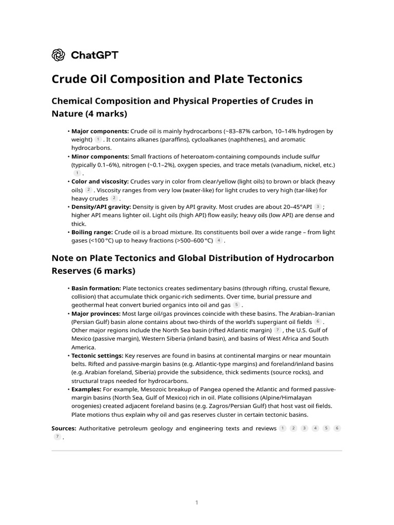 Crude Oil Composition and Tectonics | PDF | Petroleum | Sedimentary Basin