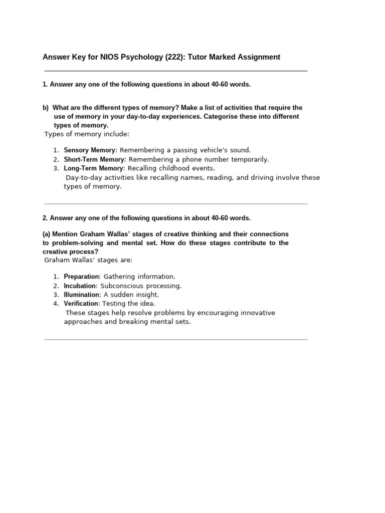 NIOS Psychology Assignment Answer Key | PDF | Asana | Psychology