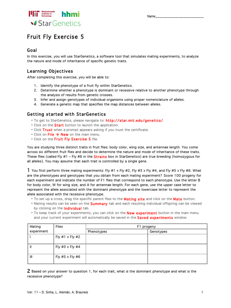 Fruit Fly Exercise 5 Ver11 | PDF | Dominance (Genetics) | Genotype