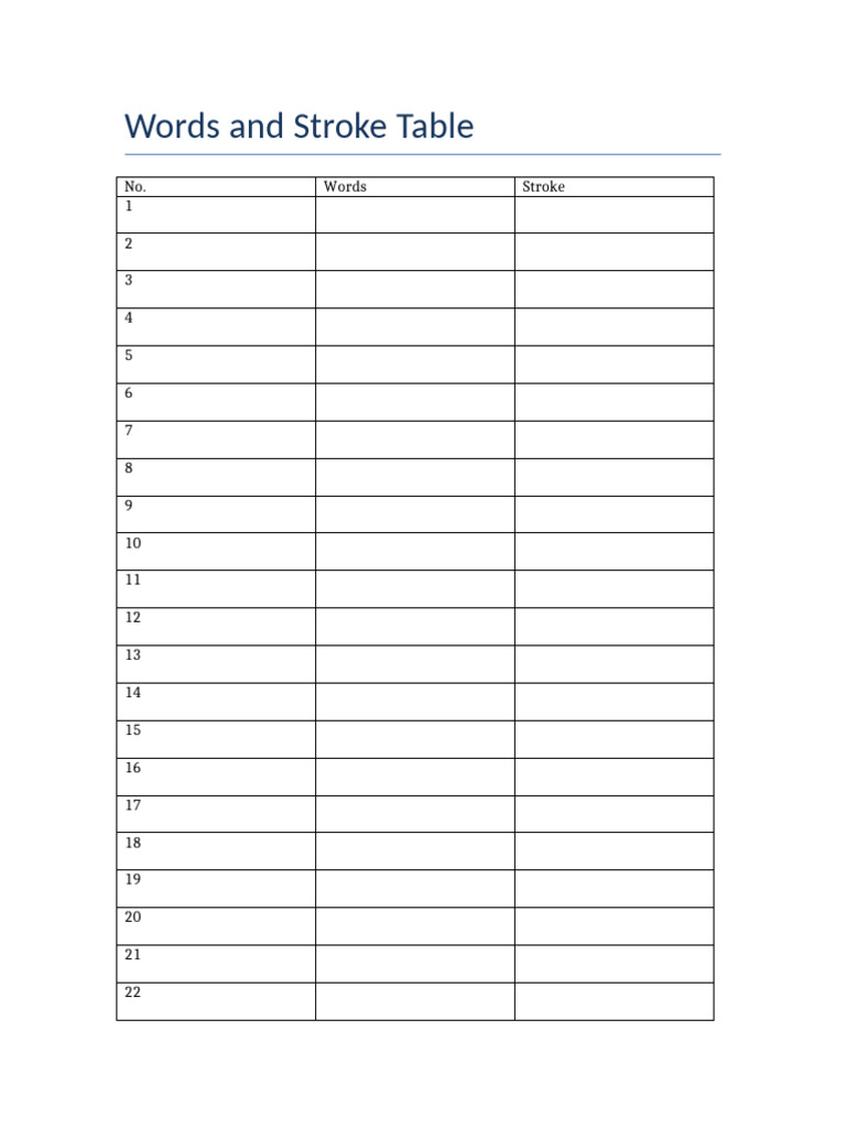 Words Stroke Table Editable 2 | PDF