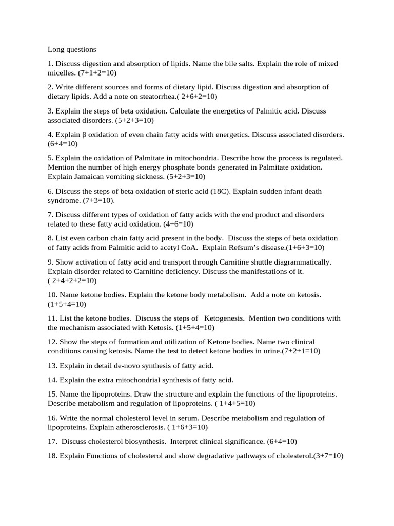 Lipid Metabolism Questions | PDF | Cholesterol | Lipoprotein