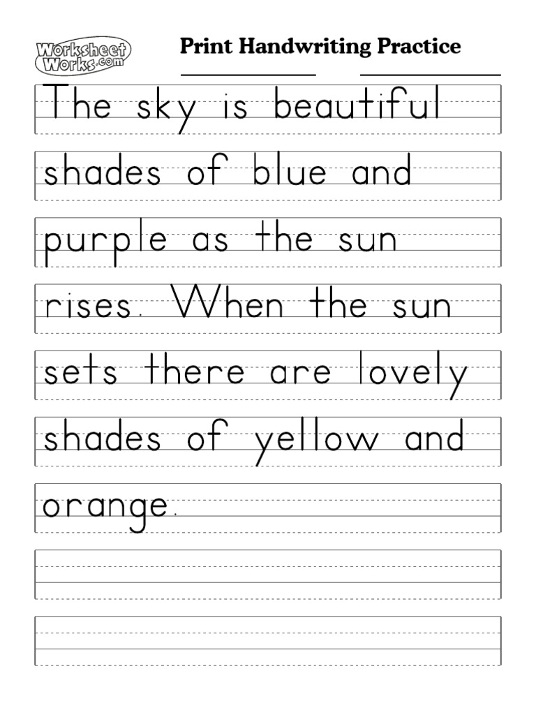 WorksheetWorks Print Handwriting Practice 1 | PDF