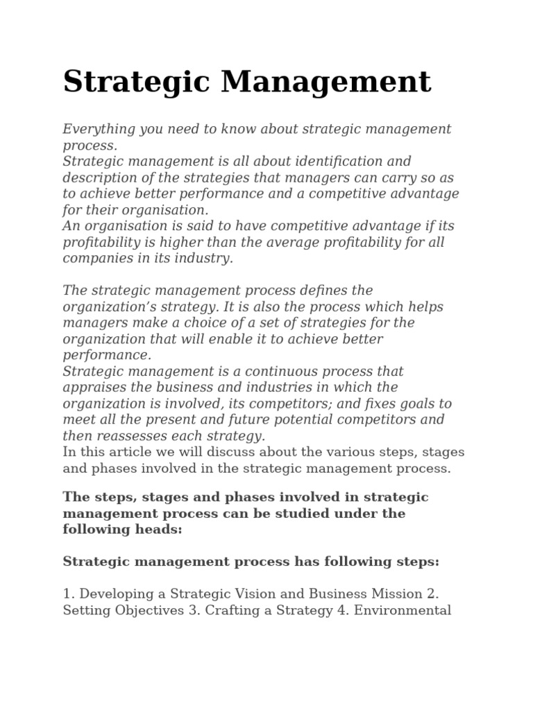 Strategic Management Process | PDF | Strategic Management | Swot Analysis