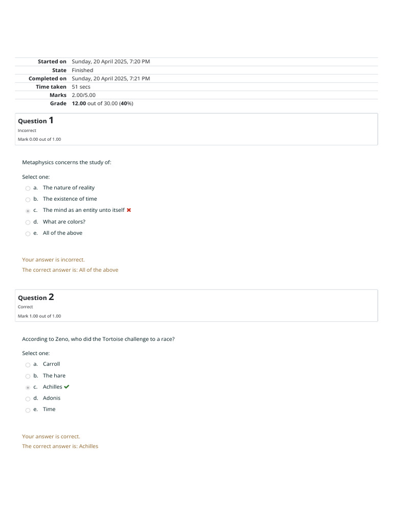 Self-Quiz Unit 2- Attempt Review | Home | PDF