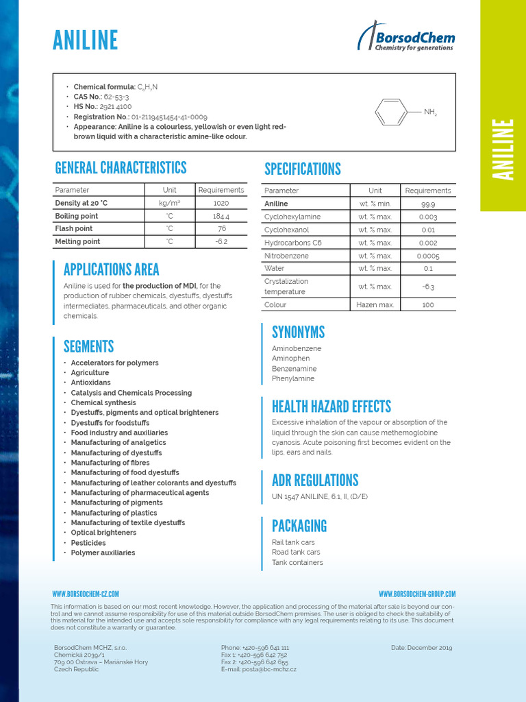 Aniline Product Brochure Borsodchem | PDF | Dye | Chemical Substances