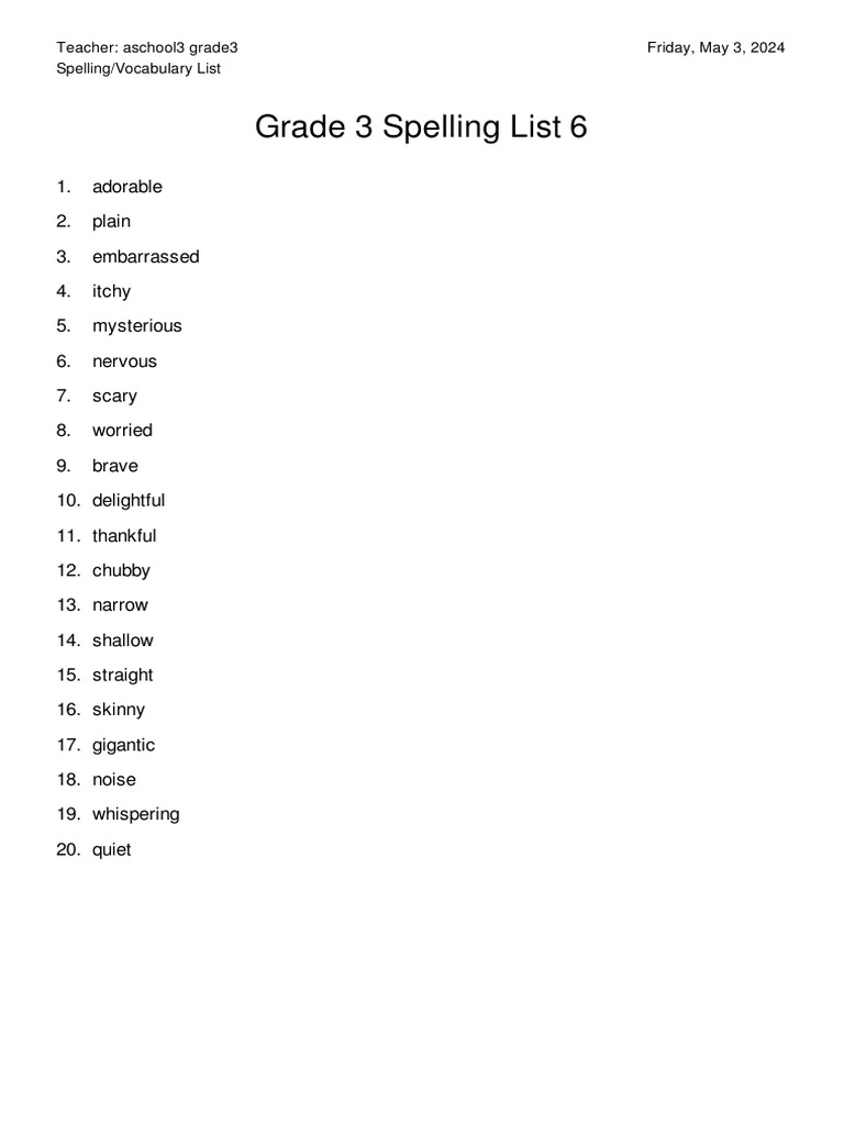 Print Spelling List - HTML | PDF