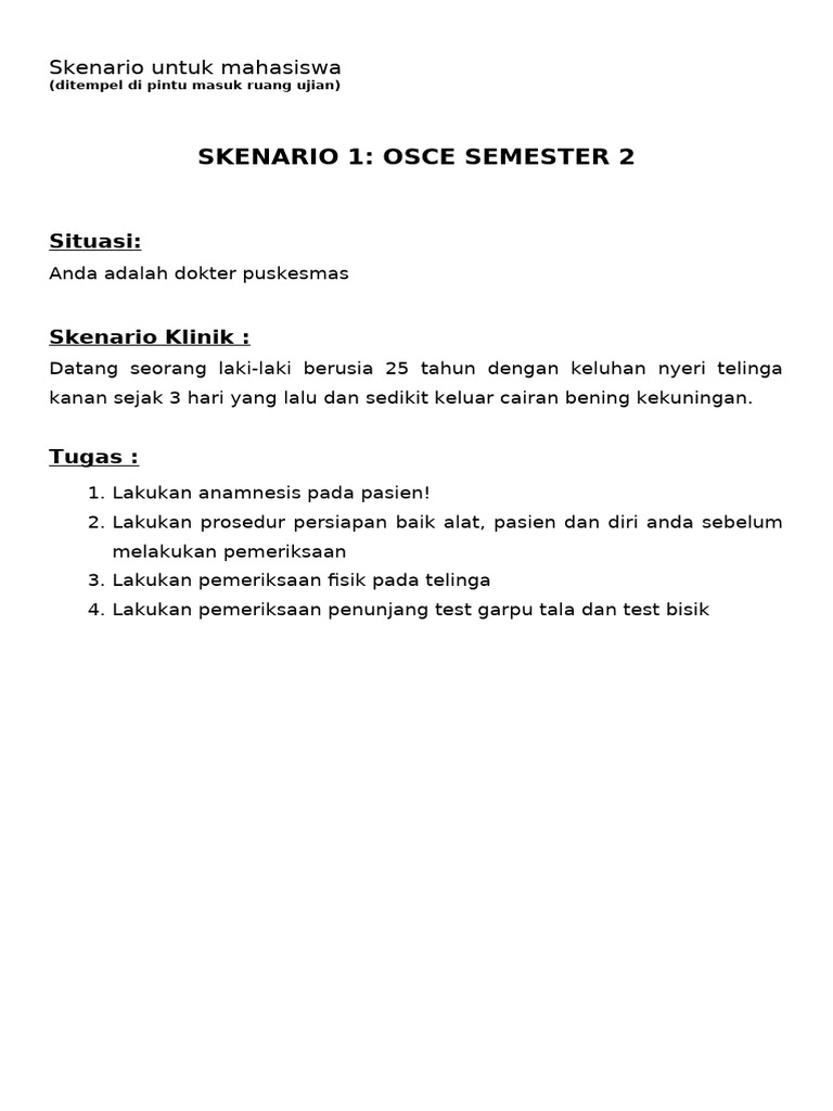 SOAL OSCE - 5 Scenario - OSCE Special Sensory THT SMT 2 | PDF