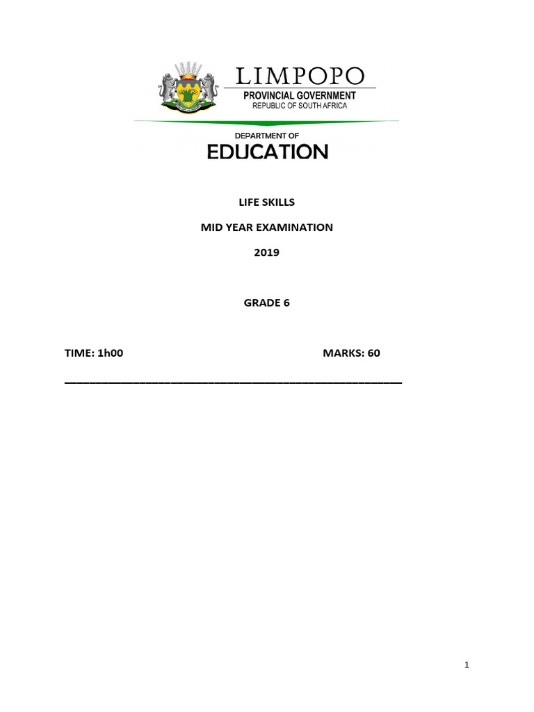 Grade 6 Life Skills Mid-Year Exam 2019 | PDF | Social Psychology