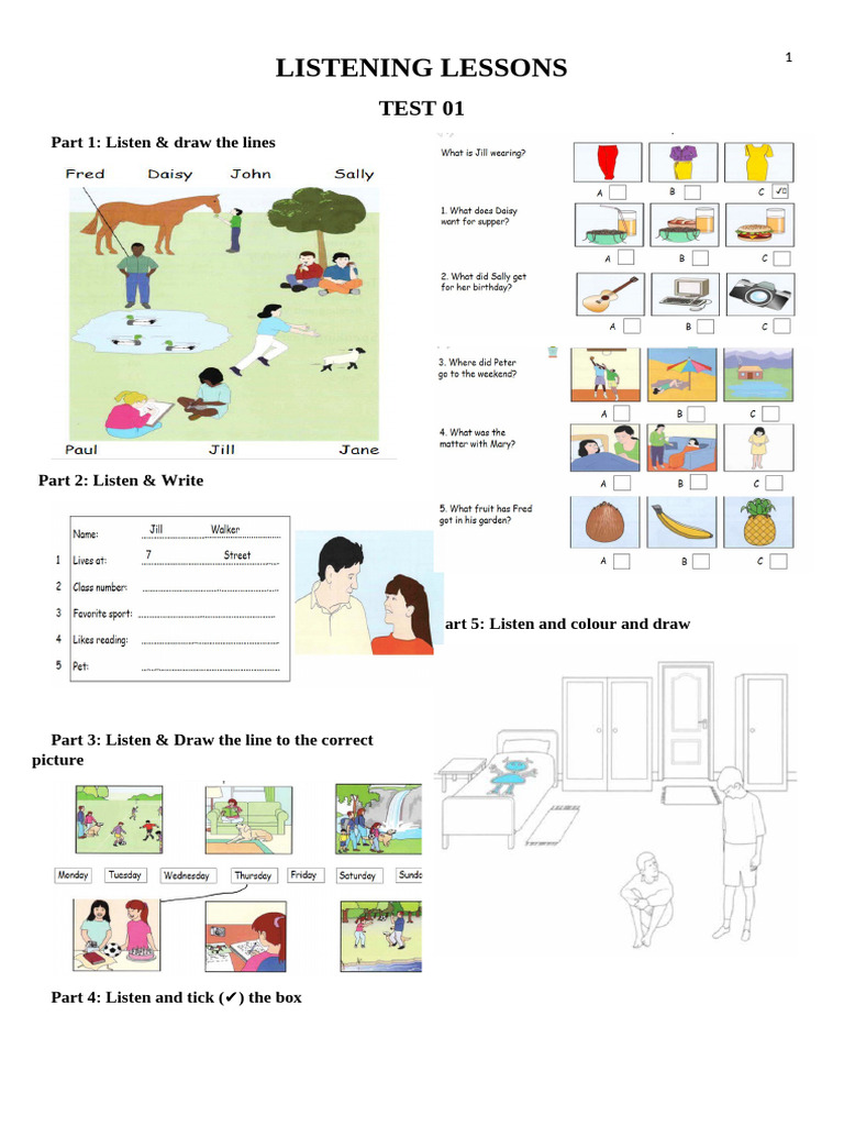 Listening and Reading Test Activities | PDF