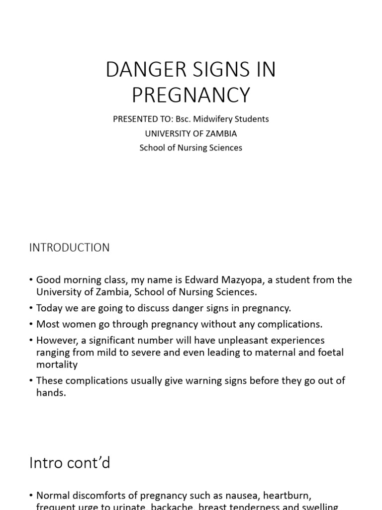 Danger Signs in Pregnancy Explained | PDF | Pregnancy | Fetus