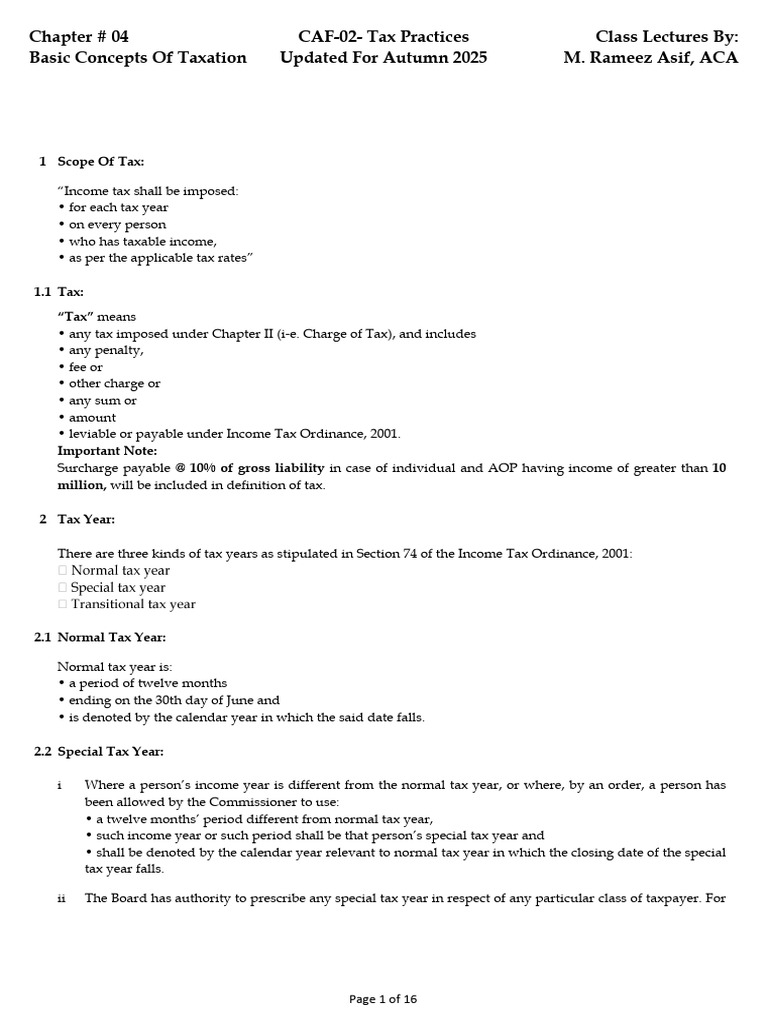 Lectures - Basic Concepts - PDF TAX MR Rameez Asif | PDF | Taxes | Tax Deduction