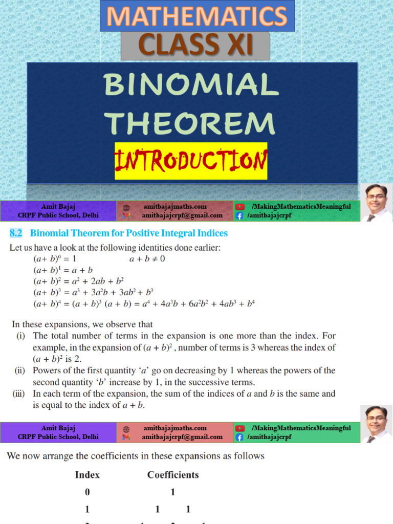 Class Xi (Binomial Theorem) Classroom Teaching Notes 2024-25 | PDF ...