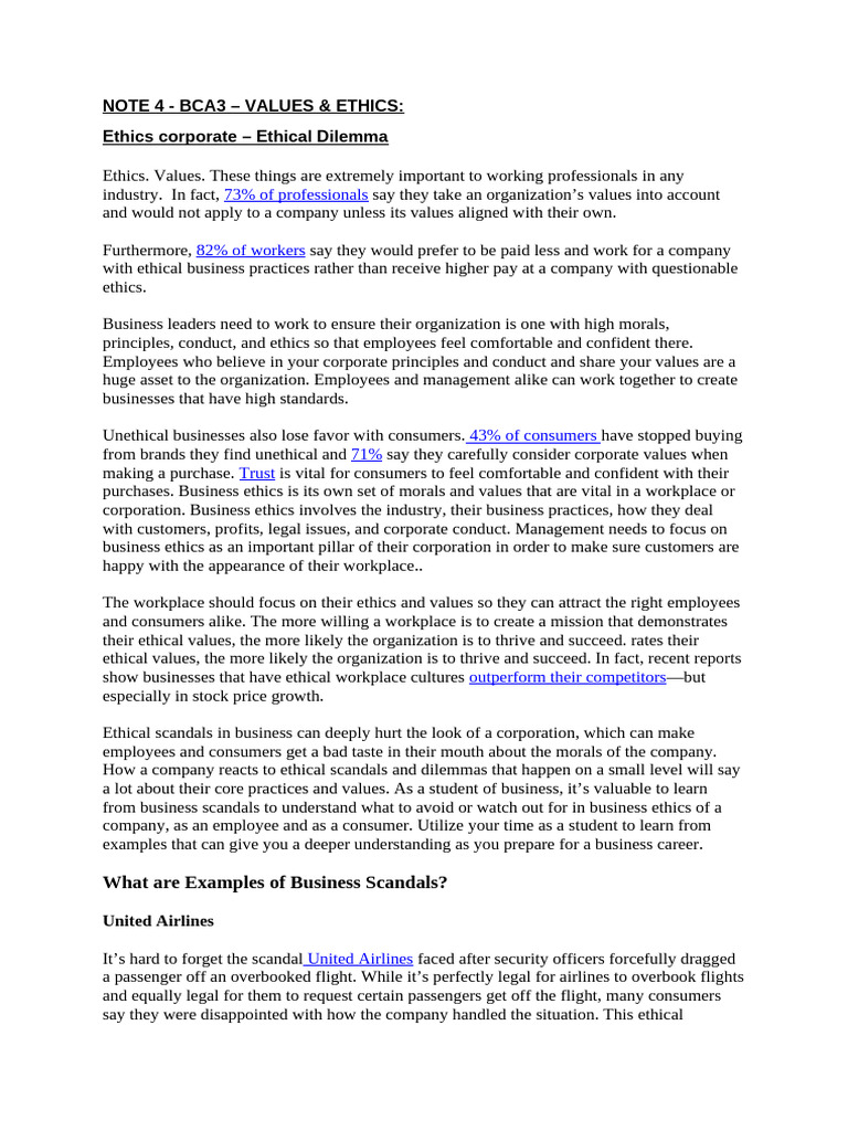Note 3 - BCA3 Ethics Corporate - Ethical Dilemmas - Stories | PDF ...