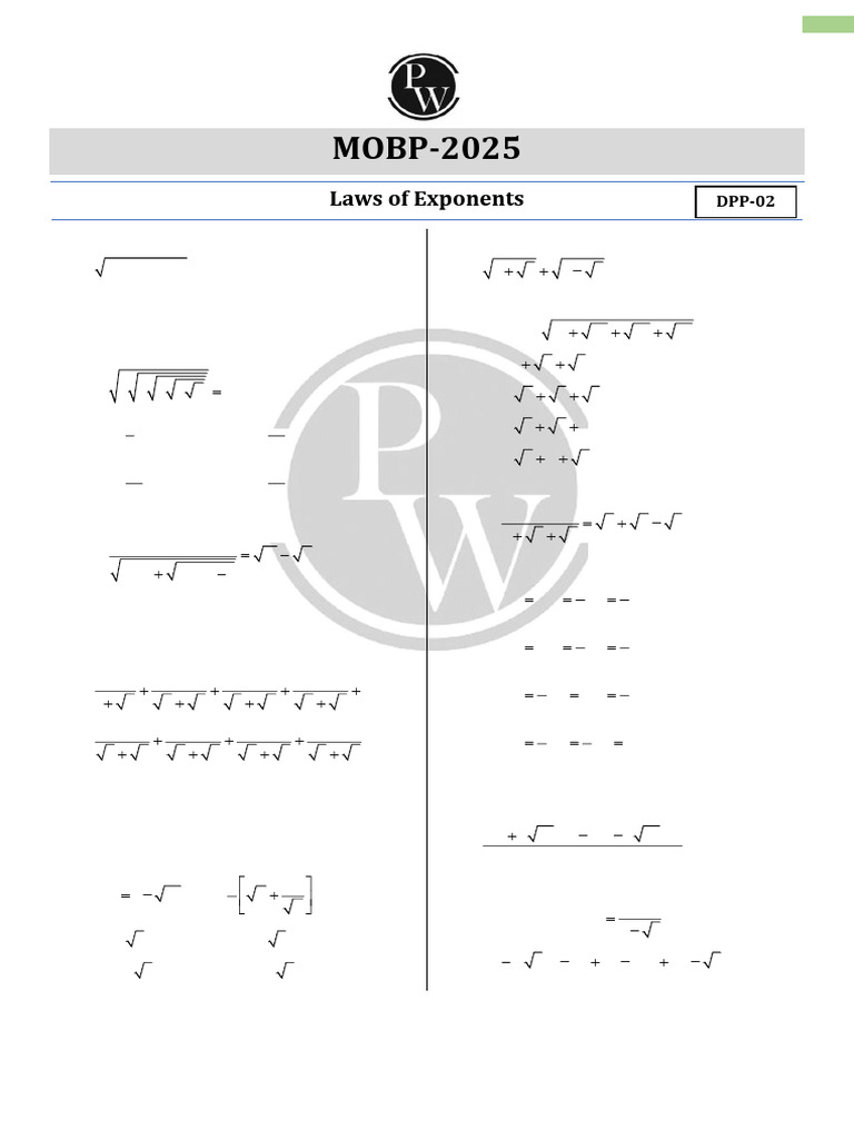 Laws of Exponents DPP 02 | PDF | Algebra | Complex Analysis