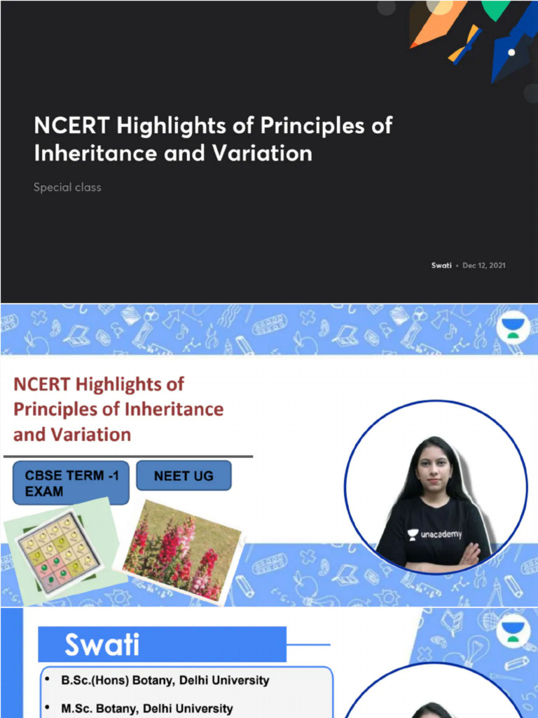 NCERT Highlights of Principles of Inheritance and Variation No Anno | PDF