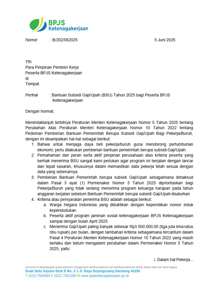 Surat Informasi Bsu Untuk Pkbu Binaan | PDF