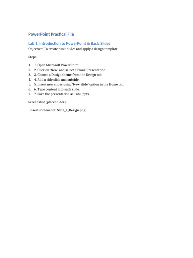 PowerPoint Lab Guide: Basics to AI | PDF