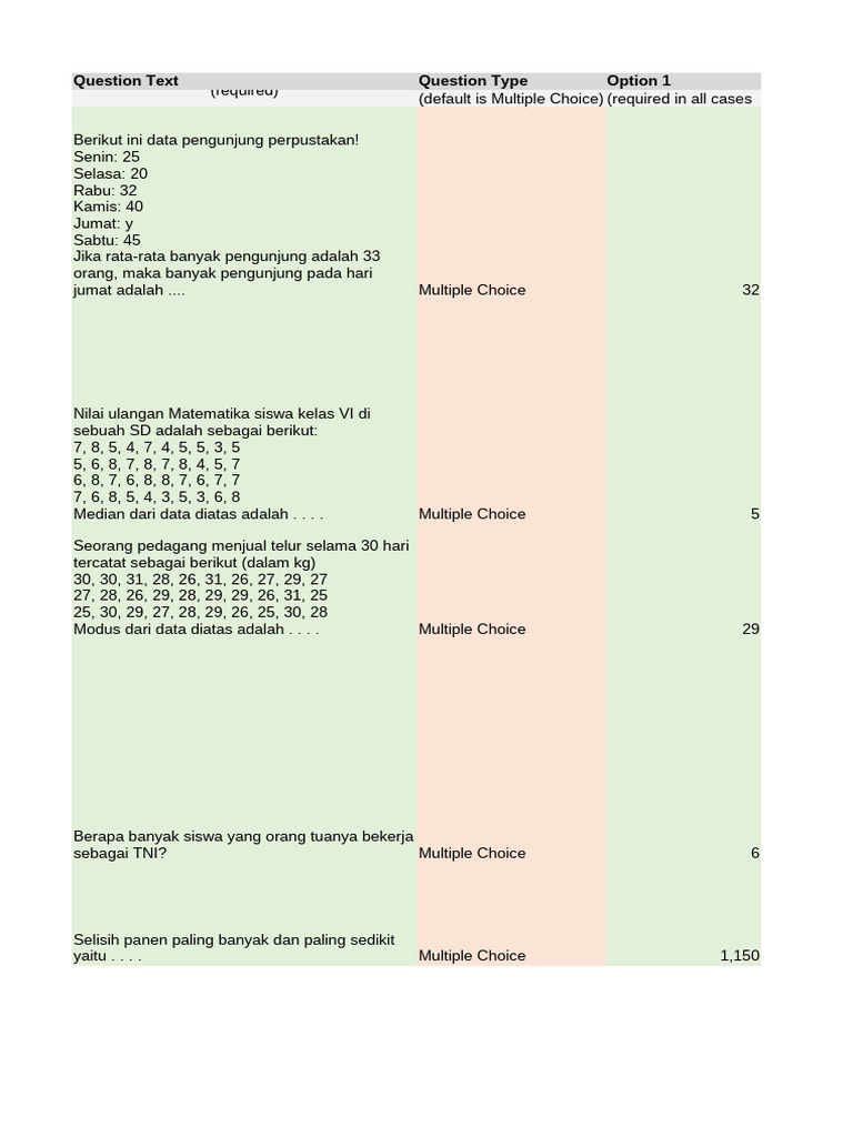 QuizizzSampleSpreadsheetUpdated v2-1 | PDF