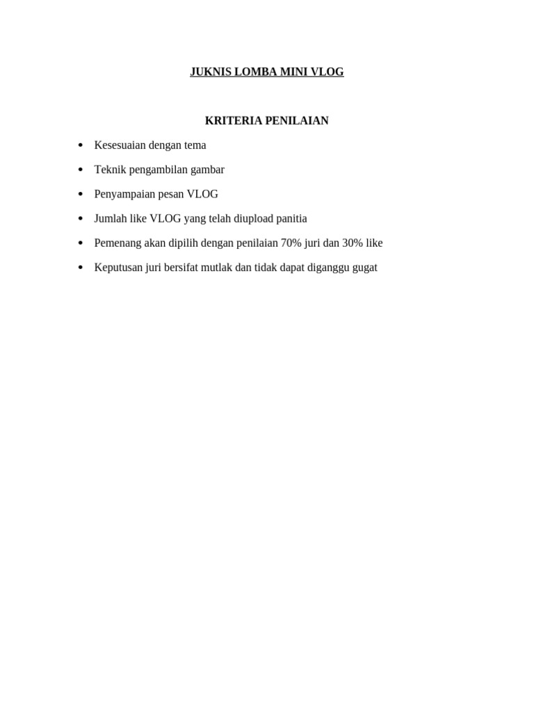 Juknis Lomba Mini Vlog | PDF