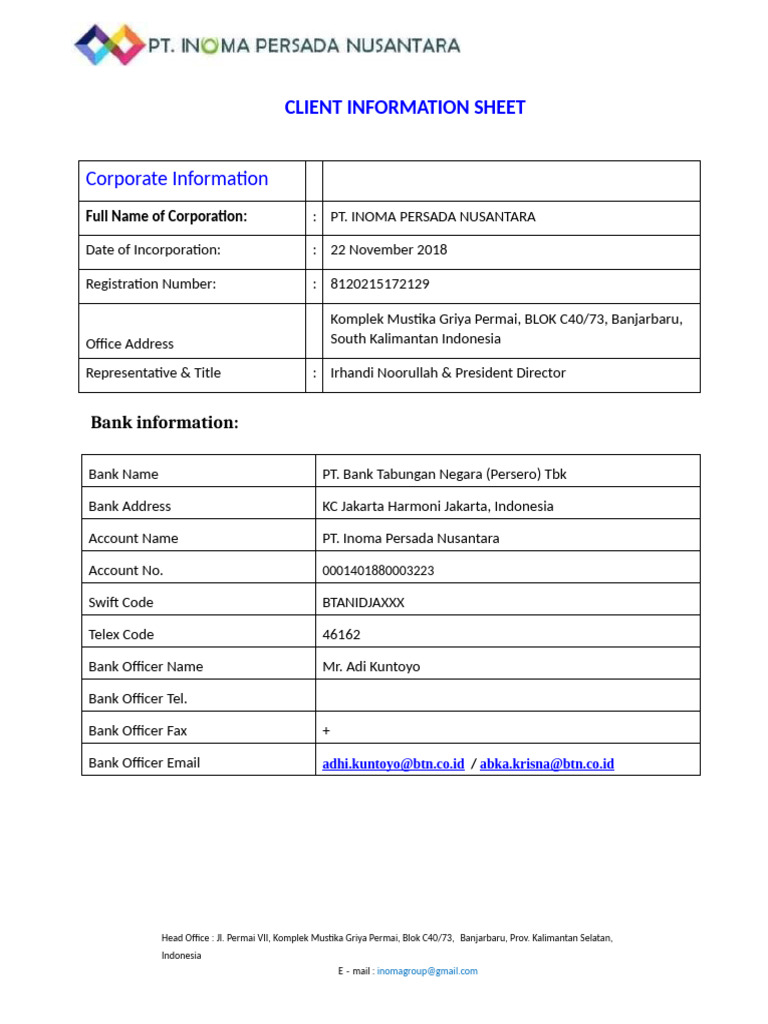 Inoma Persada Nusantara Client Info | PDF