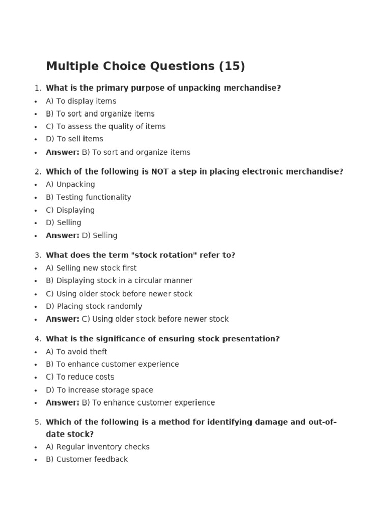 Multiple Choice Questions | PDF | Inventory | Merchandising