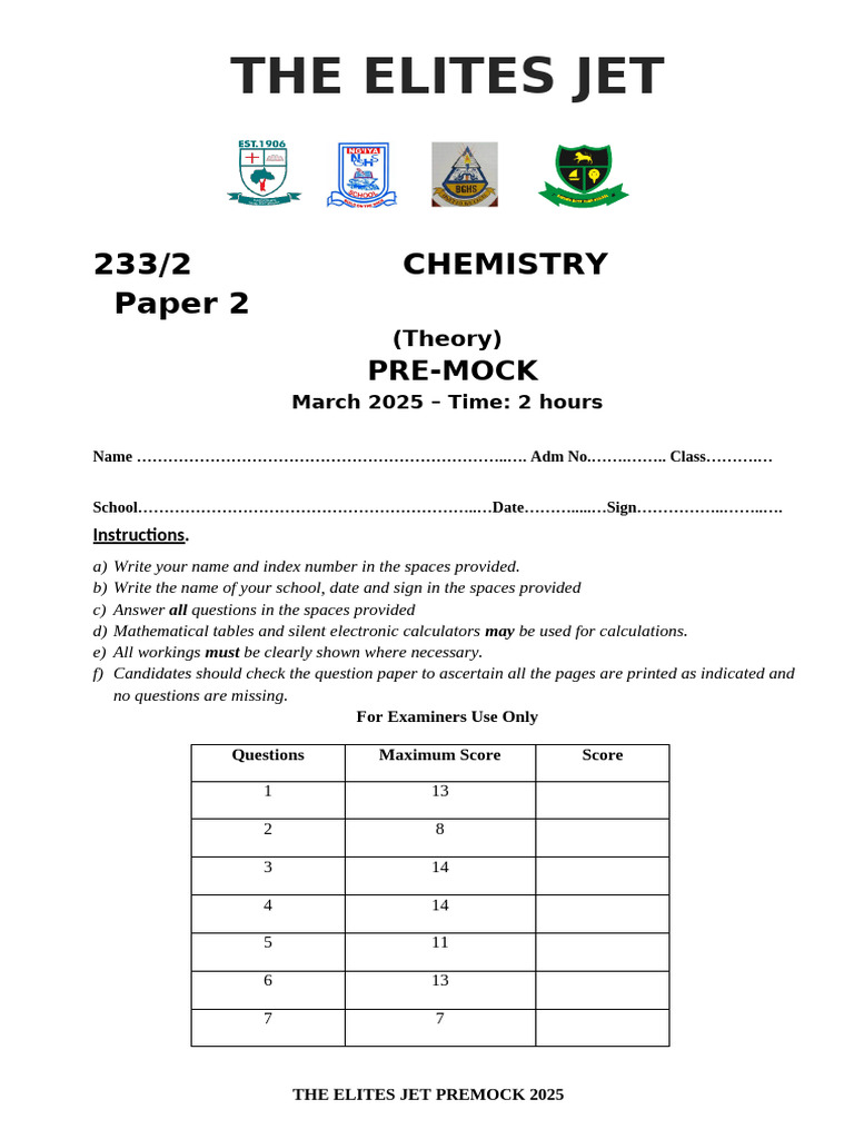 Chemistry PP2 Elites Jet Premock 2025 | PDF | Chemical Substances ...