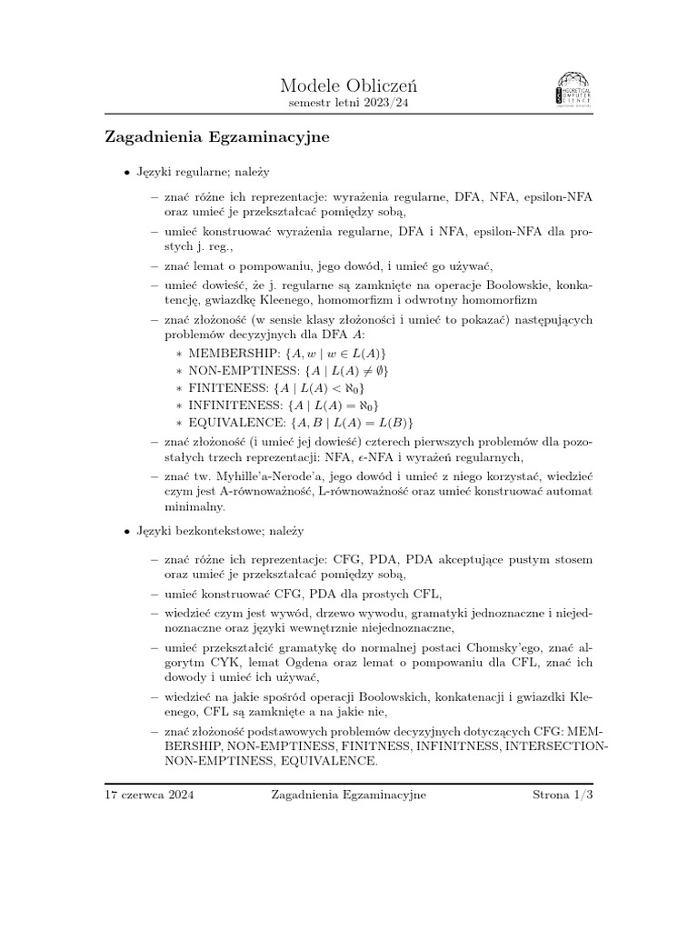 Zagadnienia Egzamin | PDF