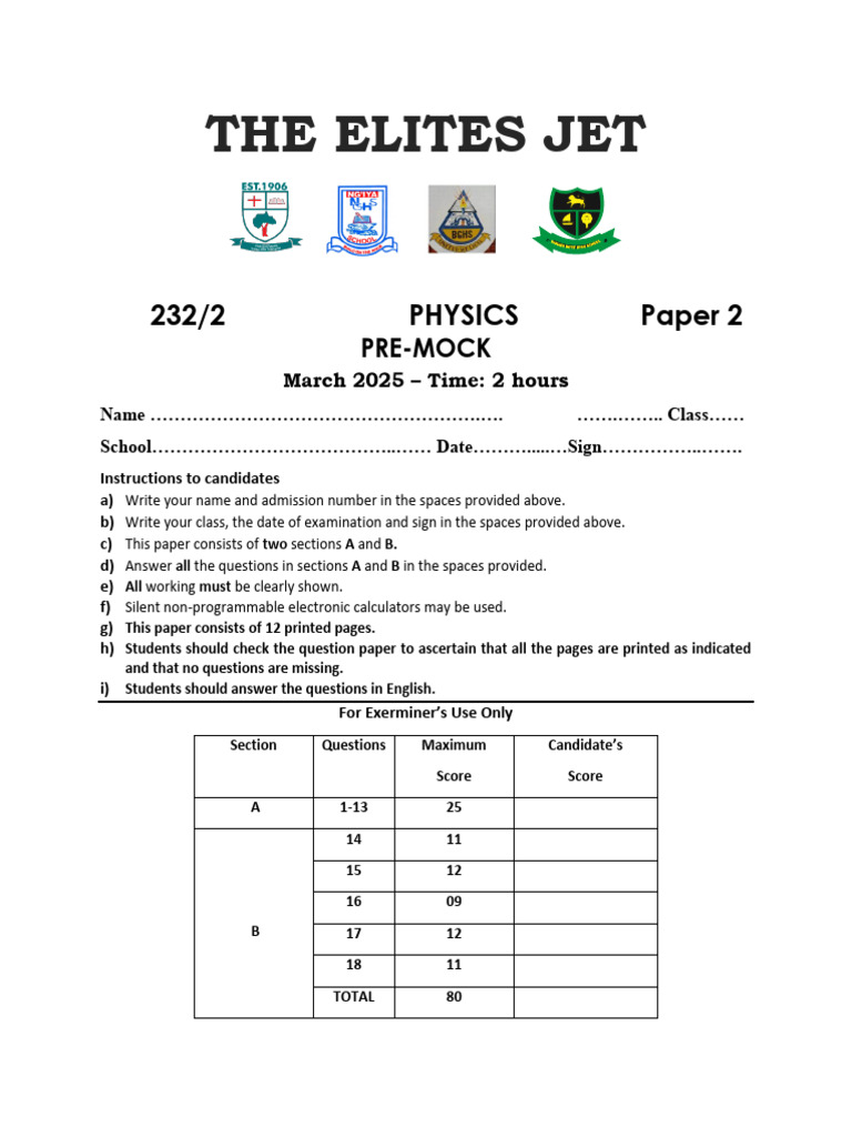 Physics PP2 Elite Jet Premock 2025 | PDF | Refraction | Electromagnetic Radiation