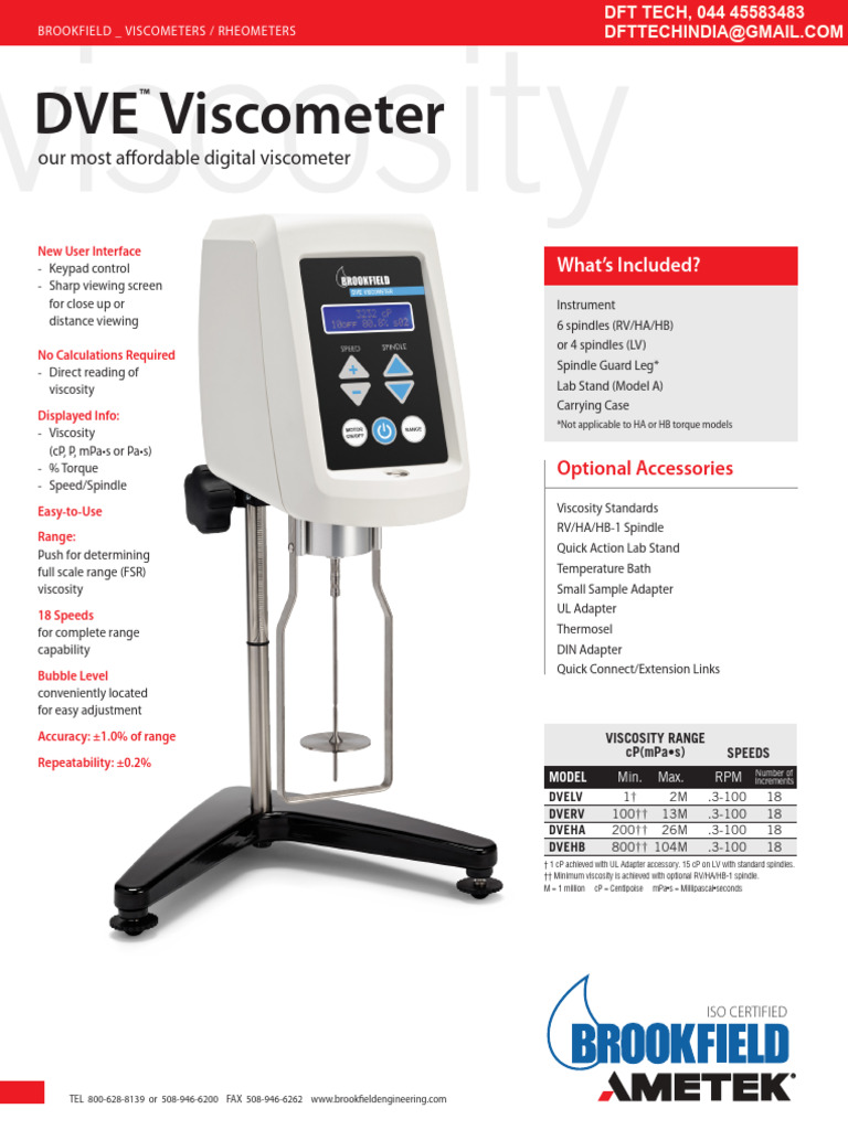 Brookfield DVE Viscometer Manual | PDF | Continuum Mechanics | Applied ...