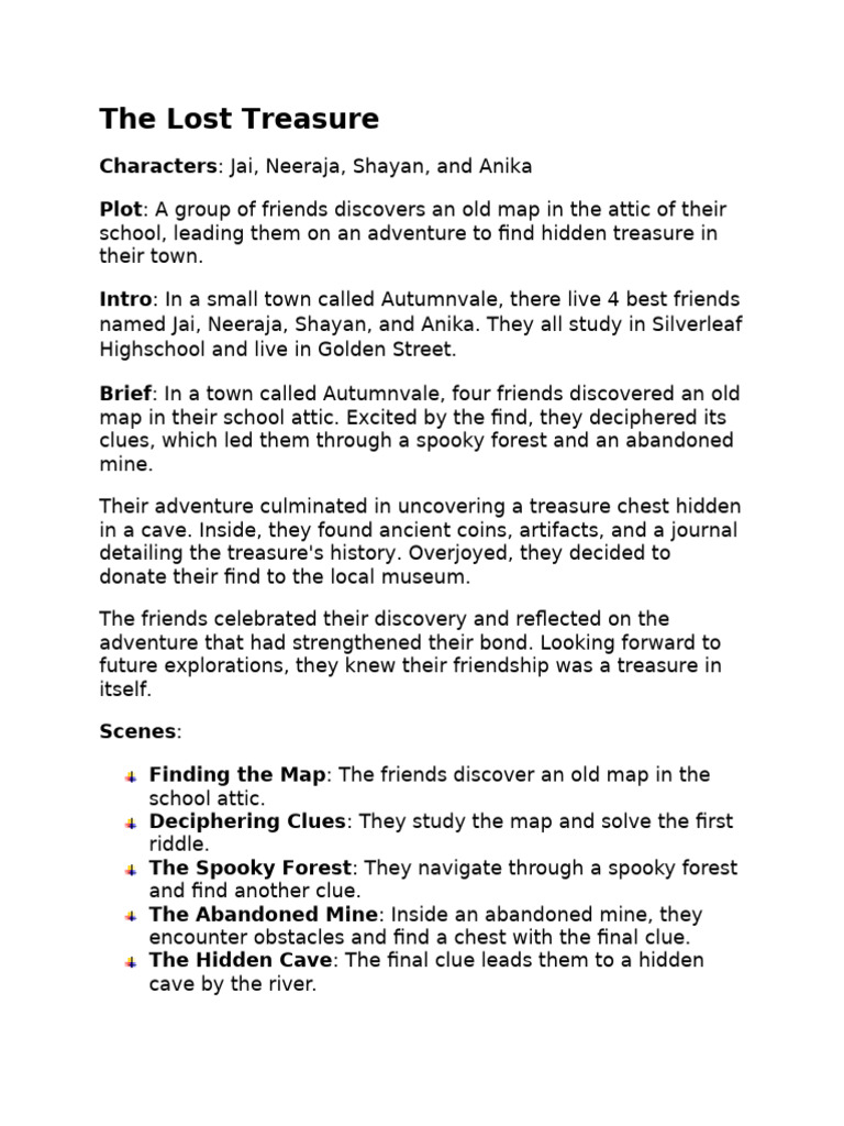 The Lost Treasure - Holiday Homework | PDF