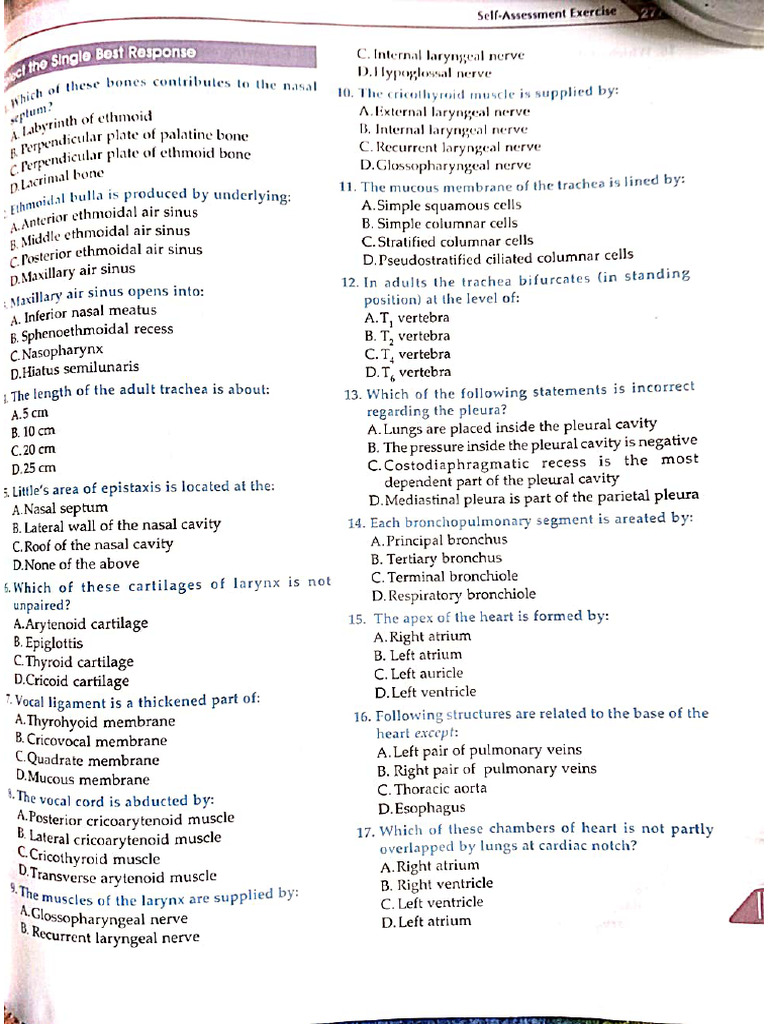 Respiratory, GIT,Urinary,Reproductive Mcq From Manipal Manual | PDF
