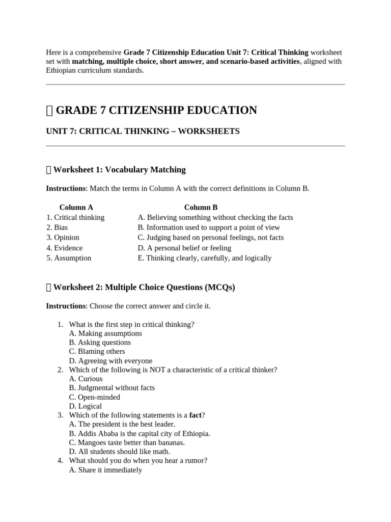 Citizenship Education Unit 6 and 7 | PDF | Critical Thinking | Thought