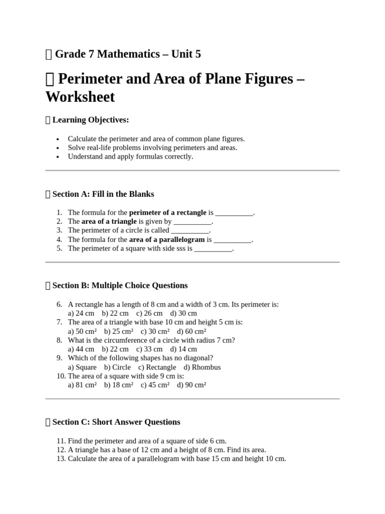 Mathematics Unit 5 and Unit 6 Worksheet and Answer Keys | PDF | Triangle | Area