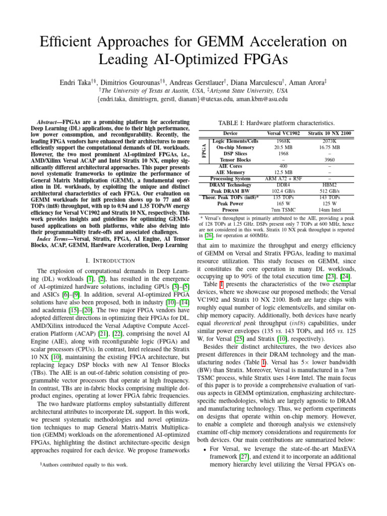 Efficient Approaches For Gemm Acceleration On Leading Ai-Optimized Fpgas | PDF | Field ...