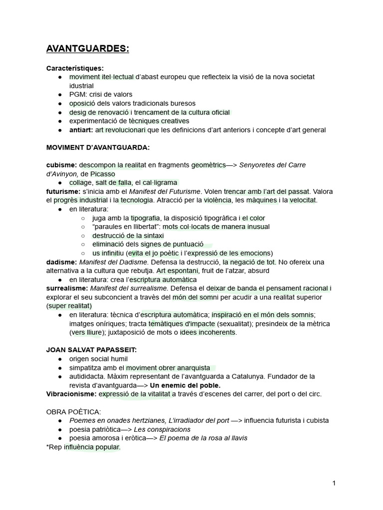 Literatura Català 4 (AVANTGUARDES) | PDF