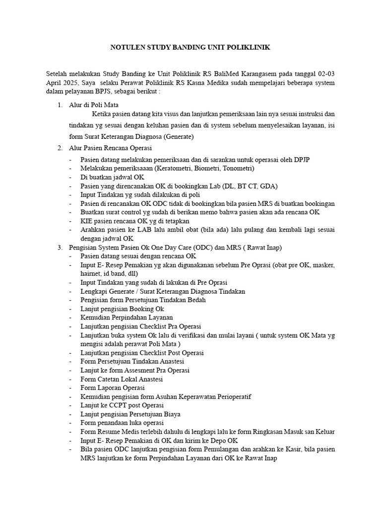 Notulen Study Banding Unit Poliklinik Riska | PDF