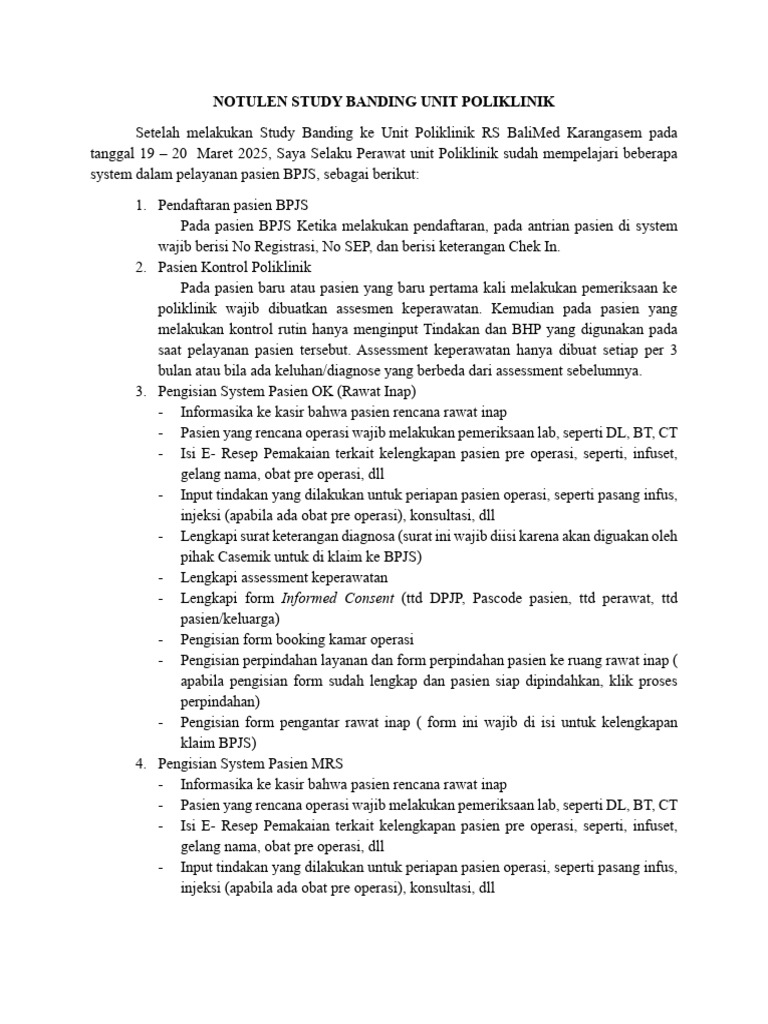 Notulen Study Banding Unit Poliklinik_trisna[1] | PDF