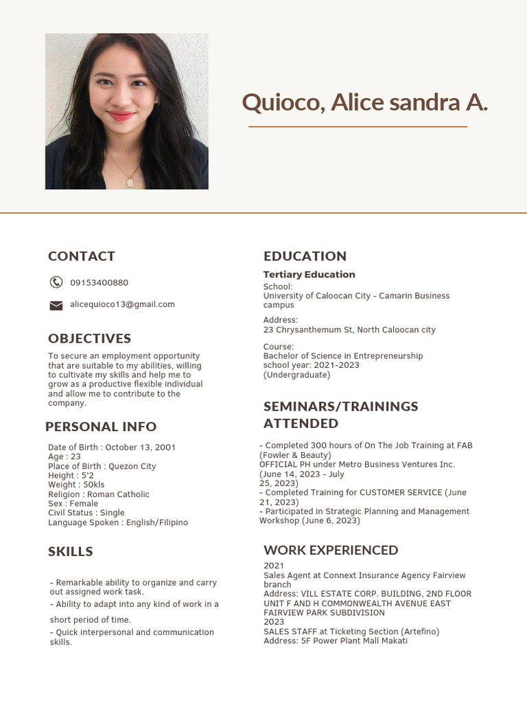 Resume J Alice Quioco | PDF